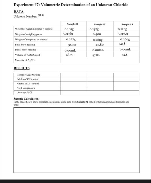 Solved Experiment #7: Volumetric Determination of an Unknown | Chegg.com
