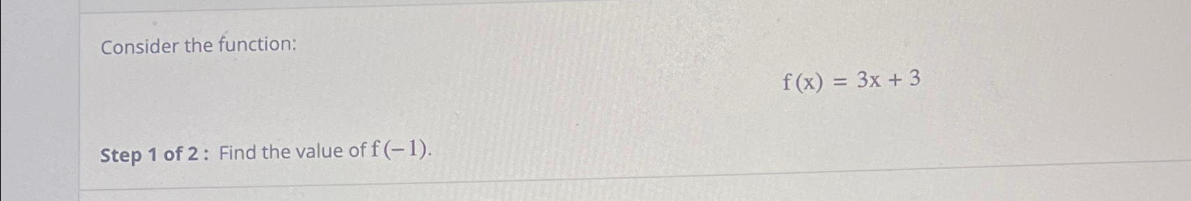 Solved Consider the function:f(x)=3x+3Step 1 ﻿of 2 ﻿: Find | Chegg.com