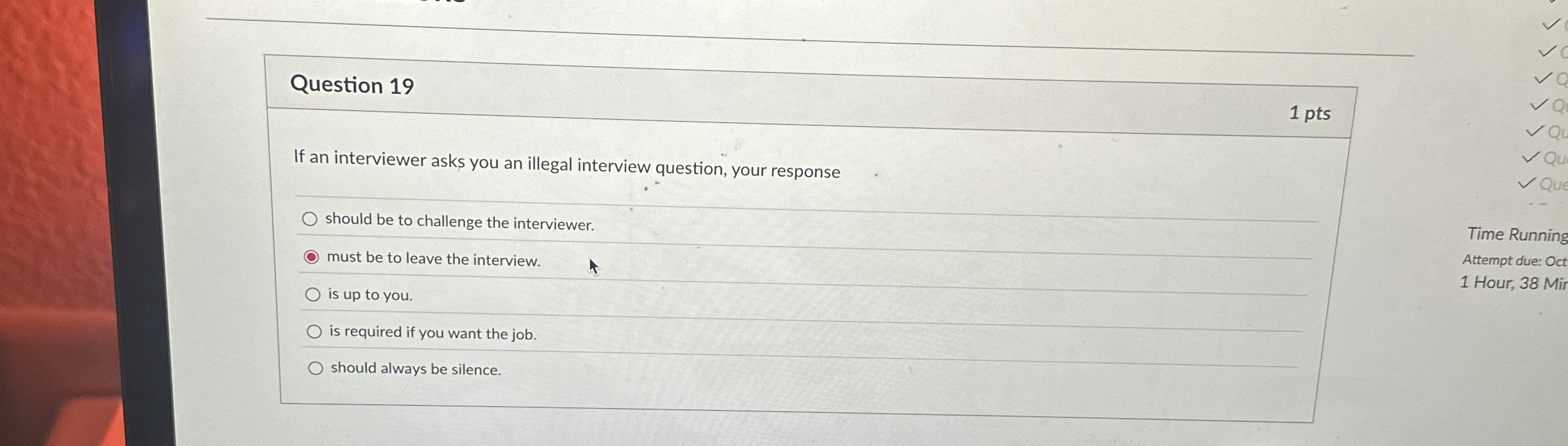 Solved Question 19If an interviewer asks you an illegal | Chegg.com