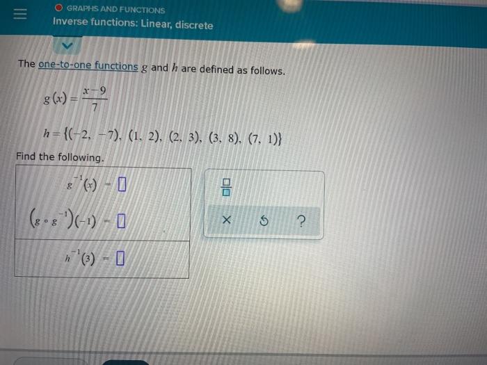 Solved III GRAPHS AND FUNCTIONS Inverse functions: Linear, | Chegg.com