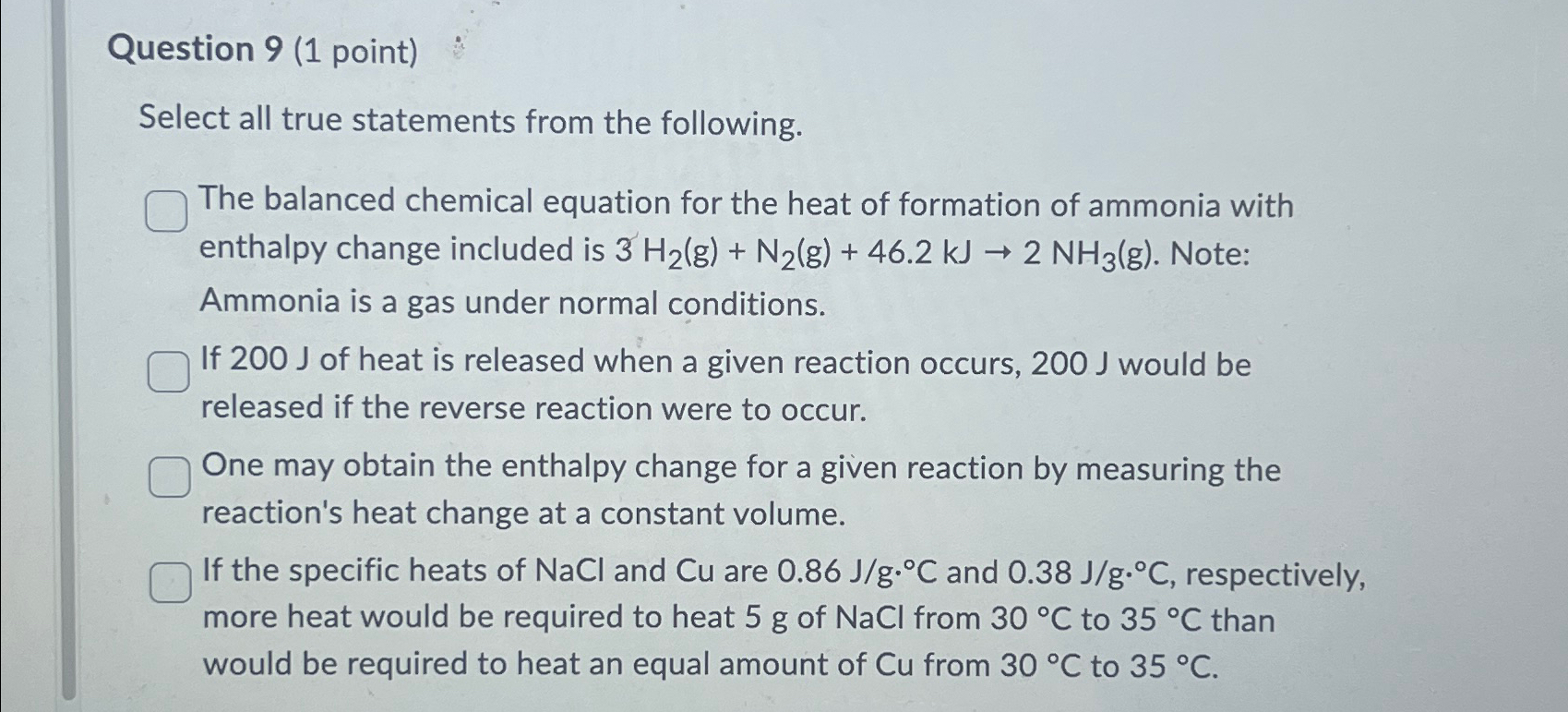 Solved Question 9 (1 ﻿point)Select all true statements from | Chegg.com