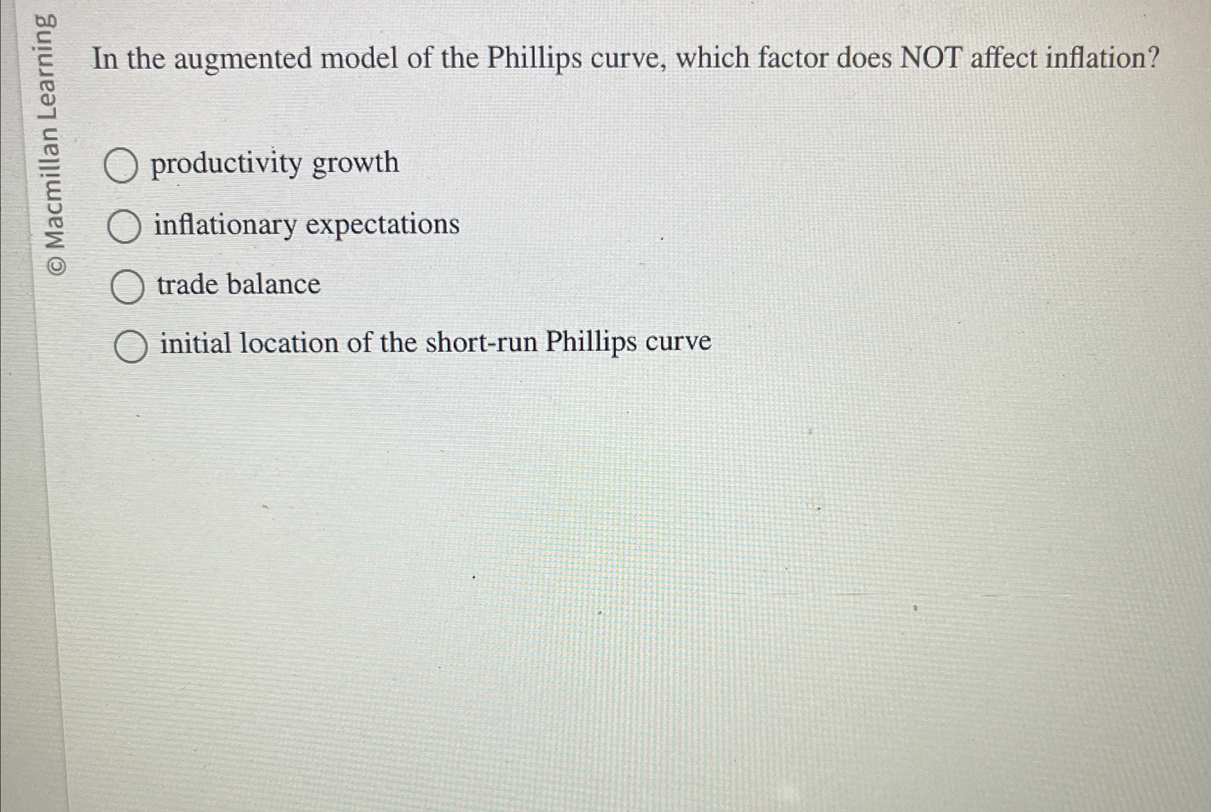 Solved In the augmented model of the Phillips curve, which | Chegg.com