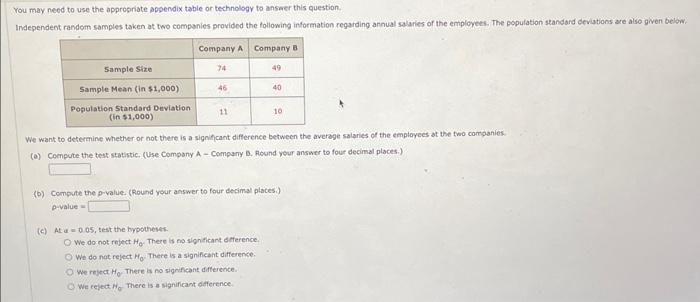 [Solved]: You may need to use the appropriate appendix tabl