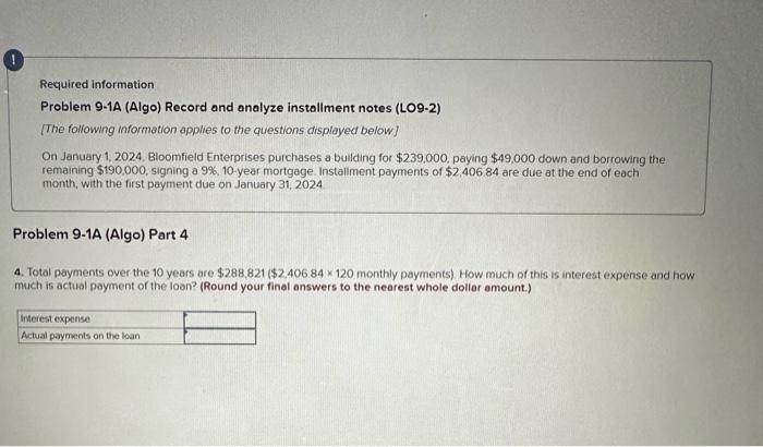 Solved Required information Problem 9-1A (Algo) Record and | Chegg.com