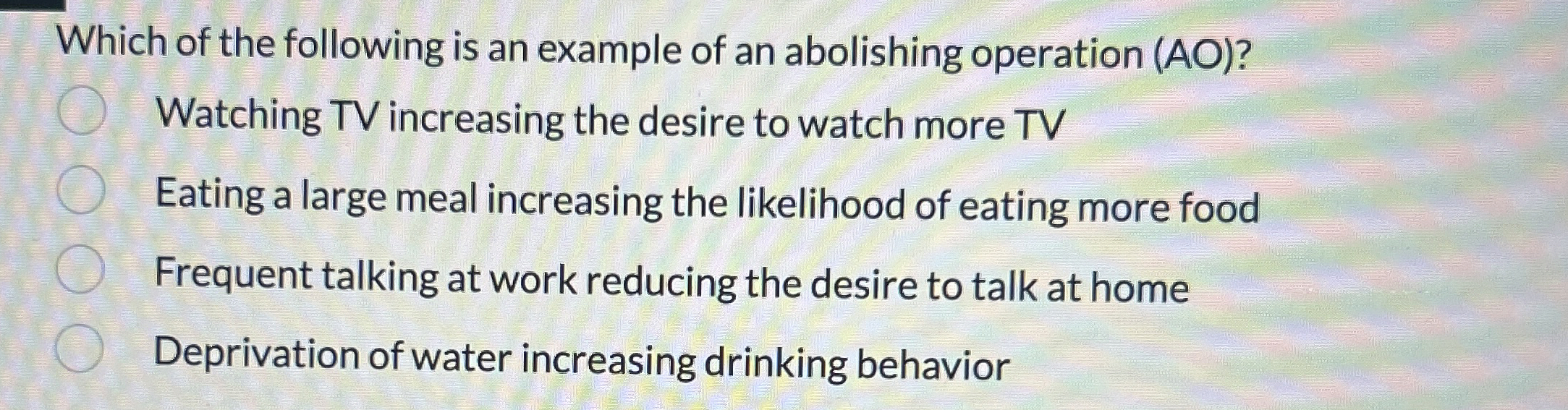 Solved Which of the following is an example of an abolishing | Chegg.com