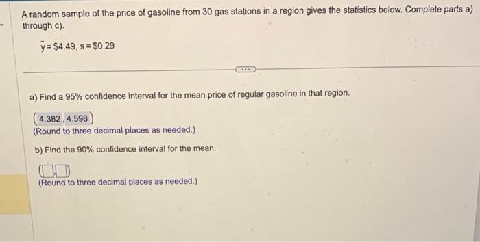 Solved A random sample of the price of gasoline from 30 gas | Chegg.com