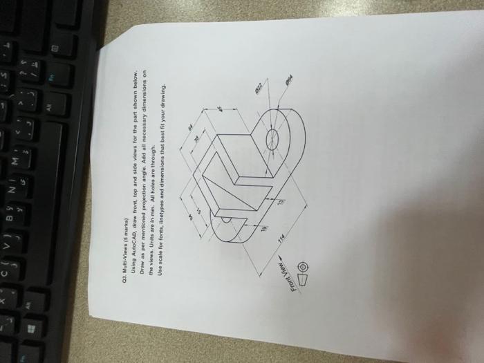 Solved Q3. Multi-Views (5 marks) Using AutoCAD, draw front, | Chegg.com