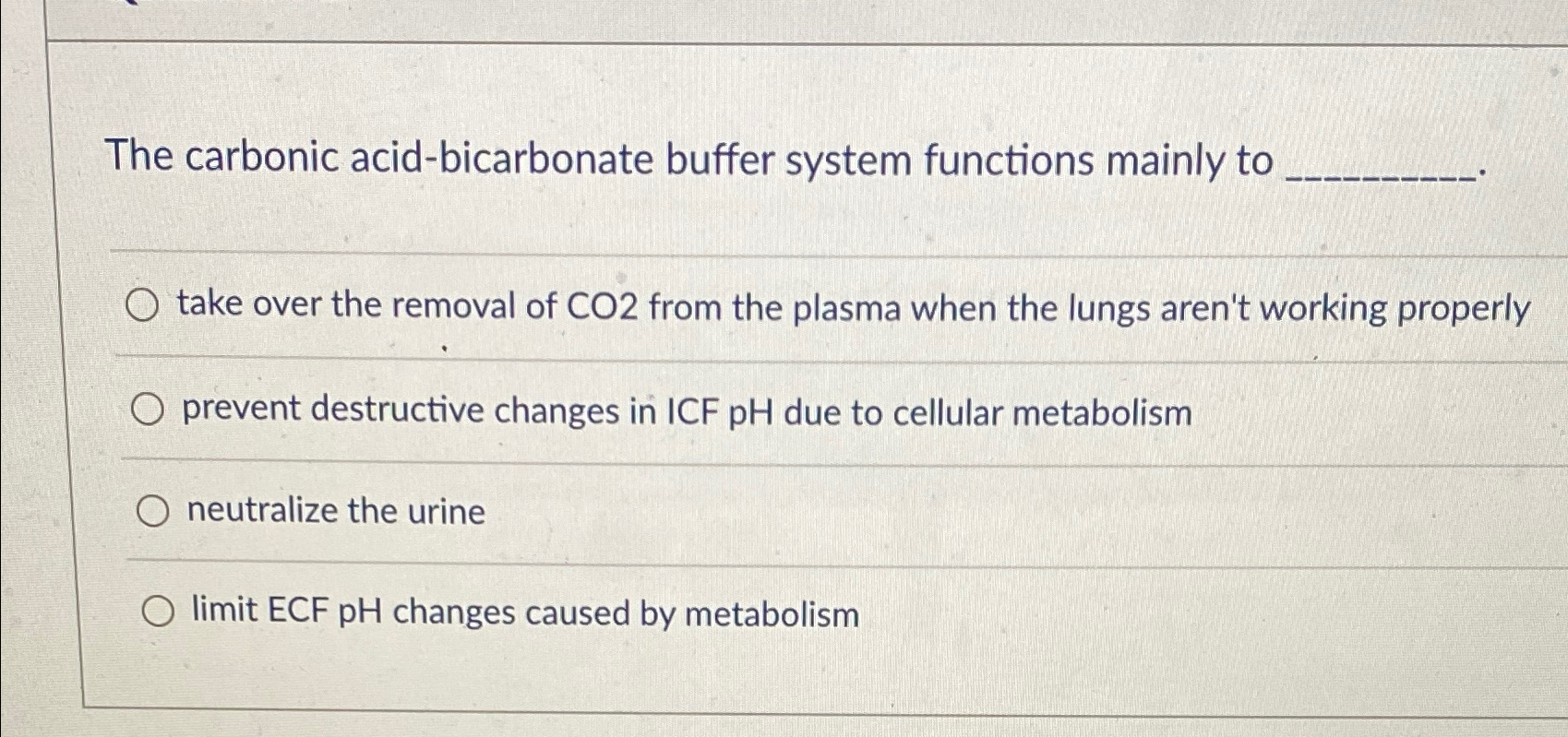 Solved The carbonic acid-bicarbonate buffer system functions | Chegg.com