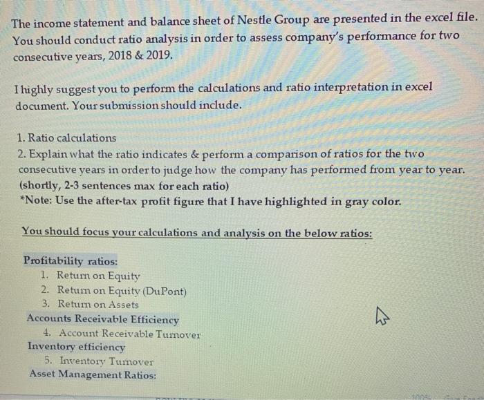 Solved The income statement and balance sheet of Nestle | Chegg.com
