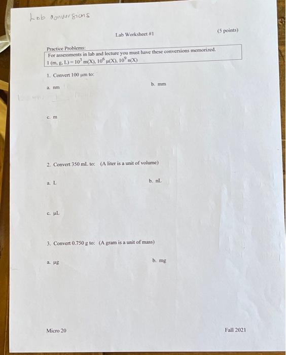 Solved Lob Conversions Lab Worksheet 1 5 Points Practice Chegg