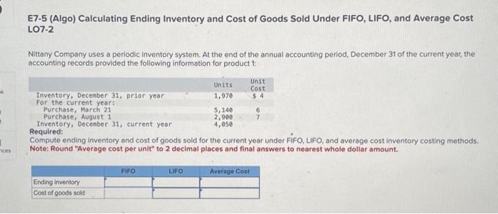 Solved E7-5 (Algo) Calculating Ending Inventory and Cost of | Chegg.com