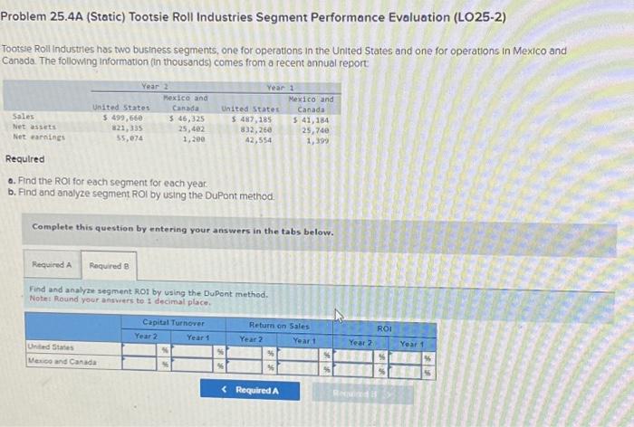 Solved Problem 25.4A (Static) Tootsie Roll Industries | Chegg.com