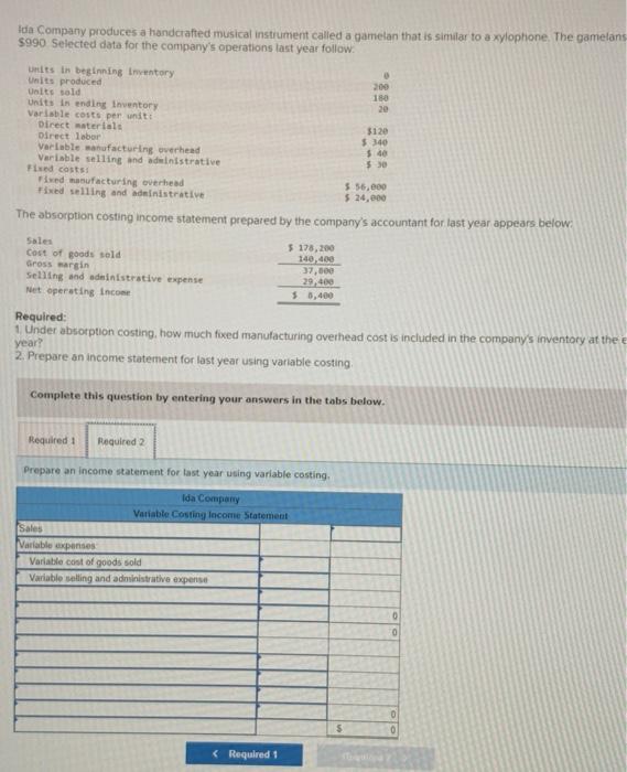 Solved Ida Company produces a handcrafted musical instrument | Chegg.com