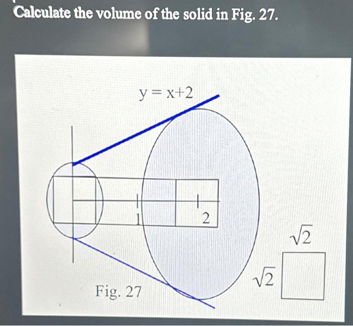 Solved Calculate the volume of the solid in Fig. 27. | Chegg.com