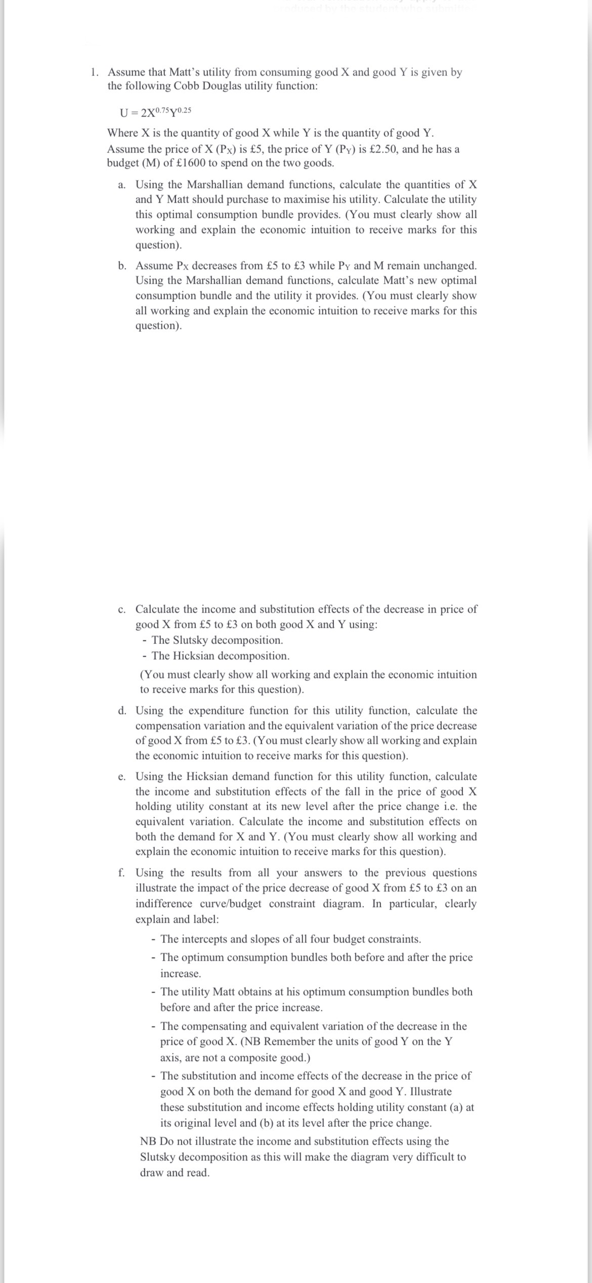 Solved Assume that Matt's utility from consuming good x ﻿and | Chegg.com