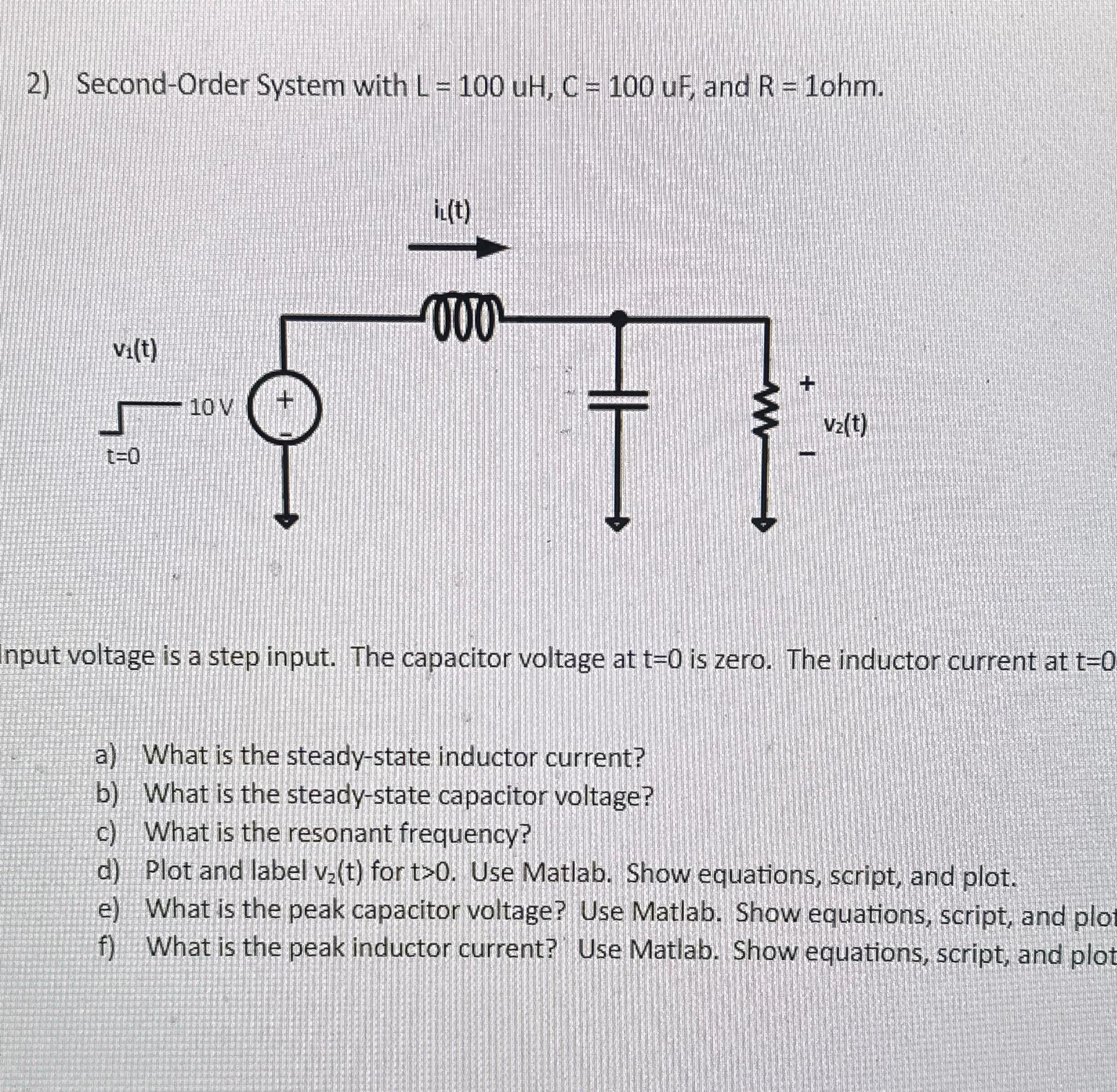 Solved Second-Order System with L=100uH,C=100uF, ﻿and | Chegg.com