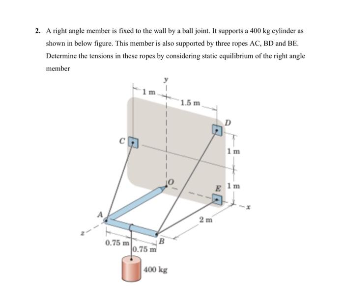 Solved 2. A right angle member is fixed to the wall by a | Chegg.com
