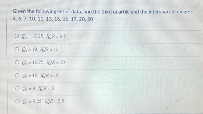Solved Given the following set of data, find the third | Chegg.com
