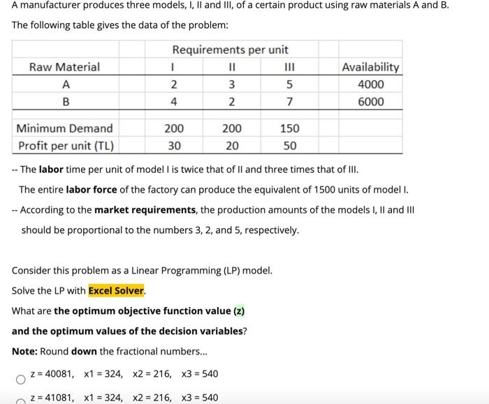 Solved A manufacturer produces three models, I, II and III, | Chegg.com
