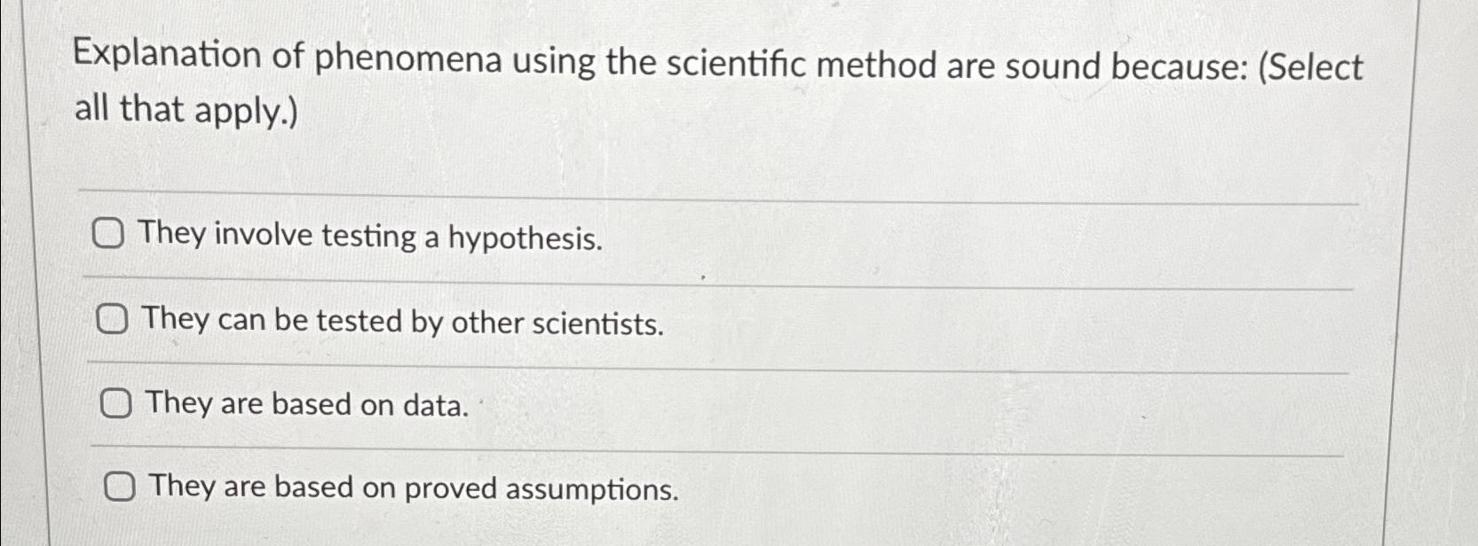 Solved Explanation of phenomena using the scientific method | Chegg.com