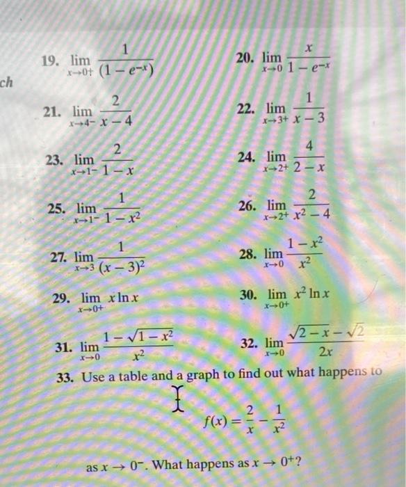 Solved 1 19. lim -0+ (1 - e-) 20. lim 1-01-e* ch 2 2 21. lim | Chegg.com