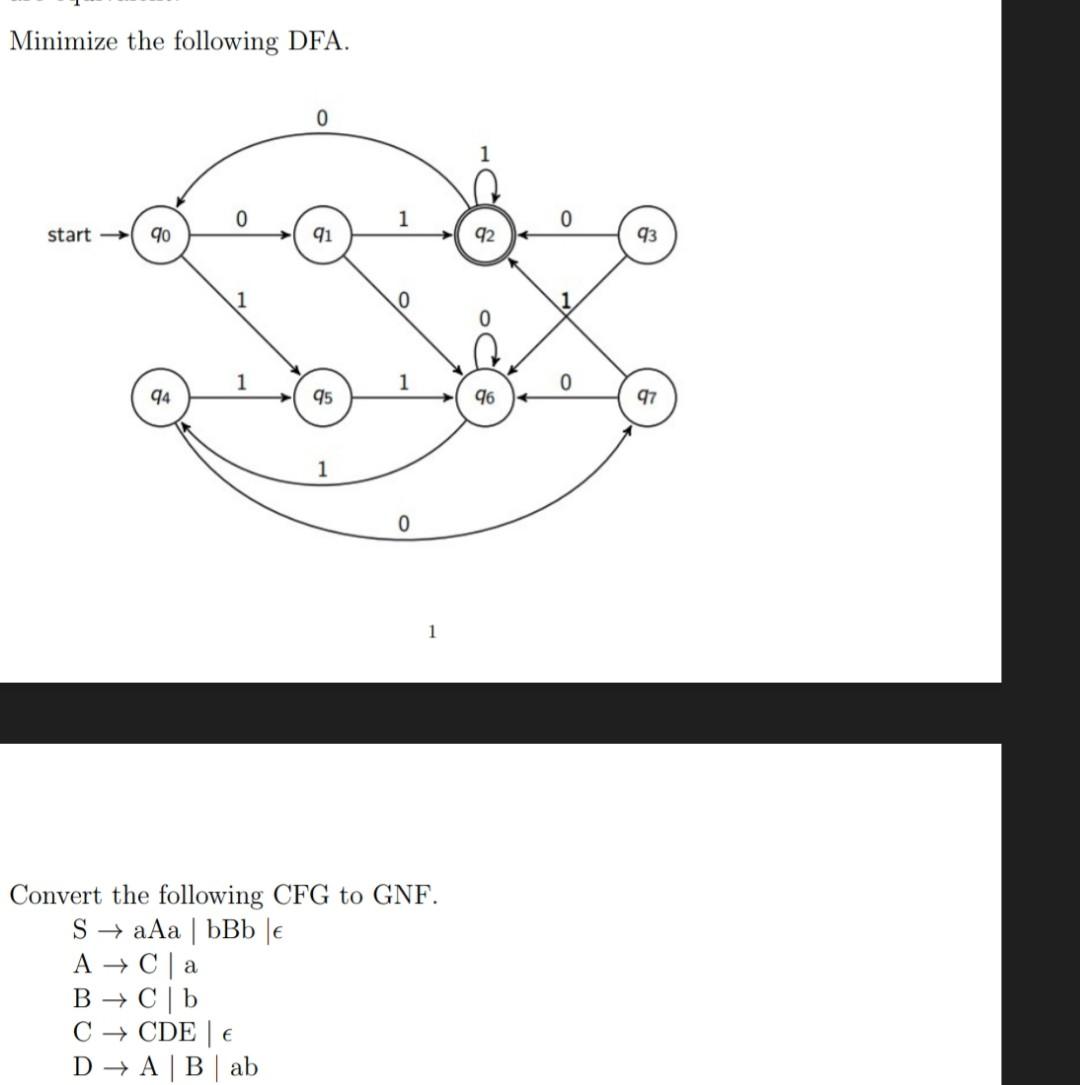 Solved Minimize the following DFA. 1 Convert the following | Chegg.com