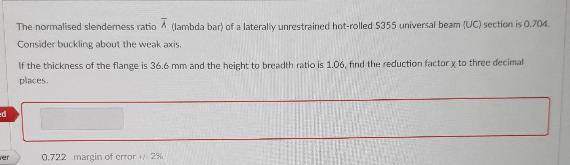 Solved The normalised slenderness ratio ī (lambda bar) of a | Chegg.com