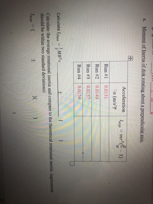 Solved Activity I: Rotational inertia of a disk rotating | Chegg.com