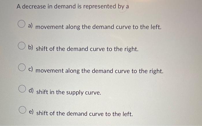 Solved A Decrease In Demand Is Represented By A A Movement Chegg