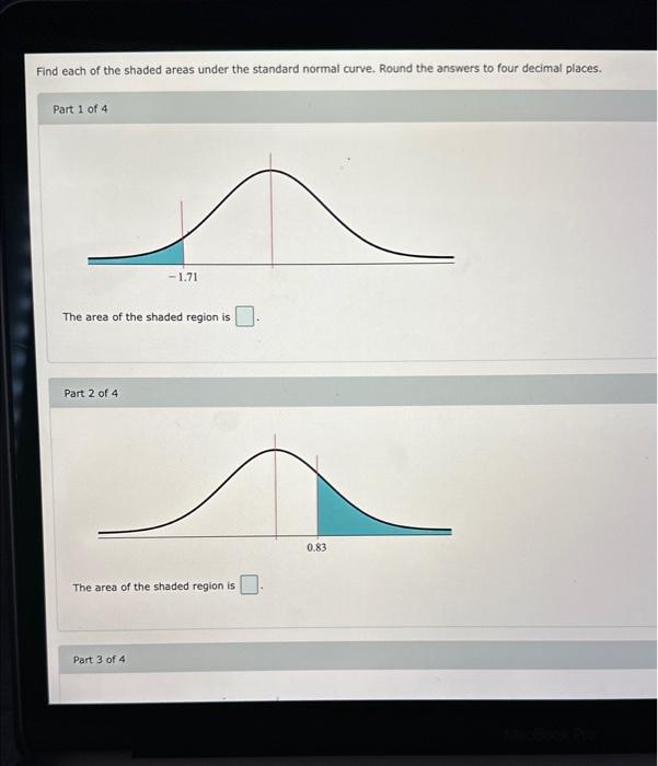 Solved Find each of the shaded areas under the standard | Chegg.com