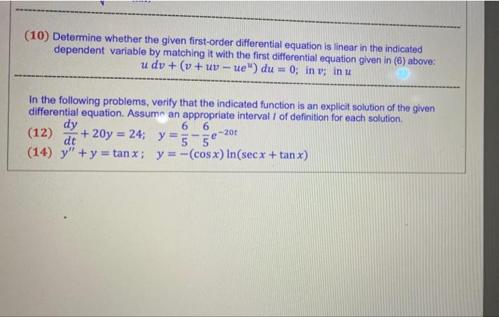 Solved (10) Determine whether the given first-order | Chegg.com