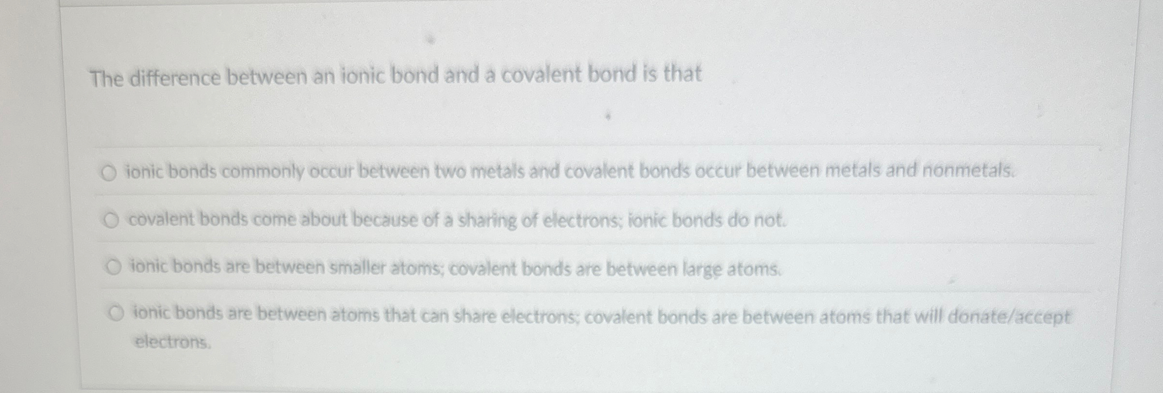 Solved The difference between an ionic bond and a covalent | Chegg.com