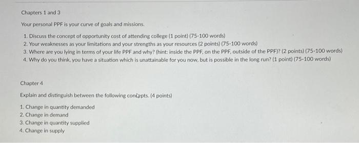 Solved Chapters 1 and 3 Your personal PPF is your curve of | Chegg.com