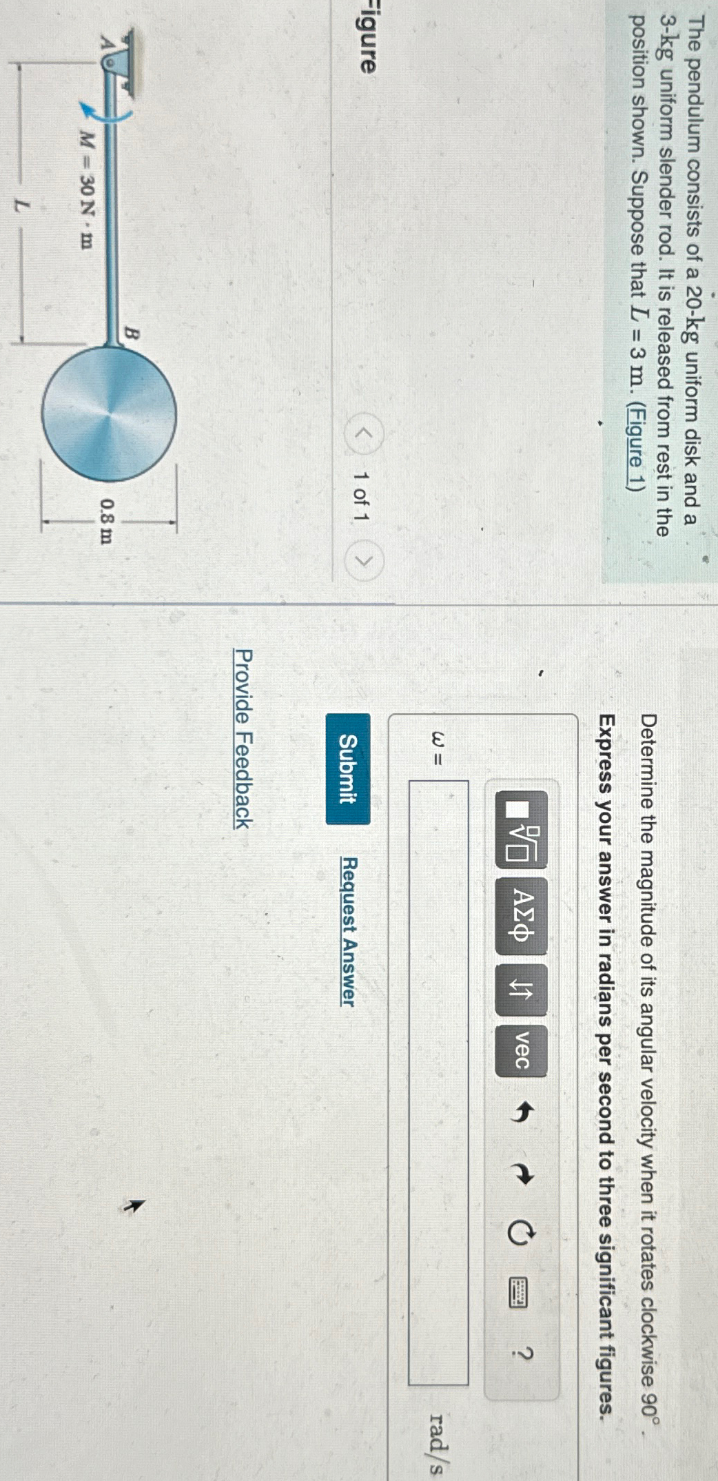 Solved The pendulum consists of a 20-kg ﻿uniform disk and a | Chegg.com