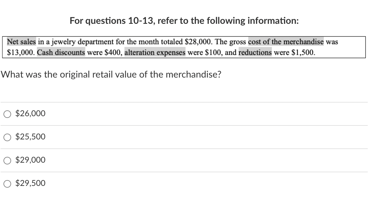 Solved Net sales in a jewelry department for the month | Chegg.com