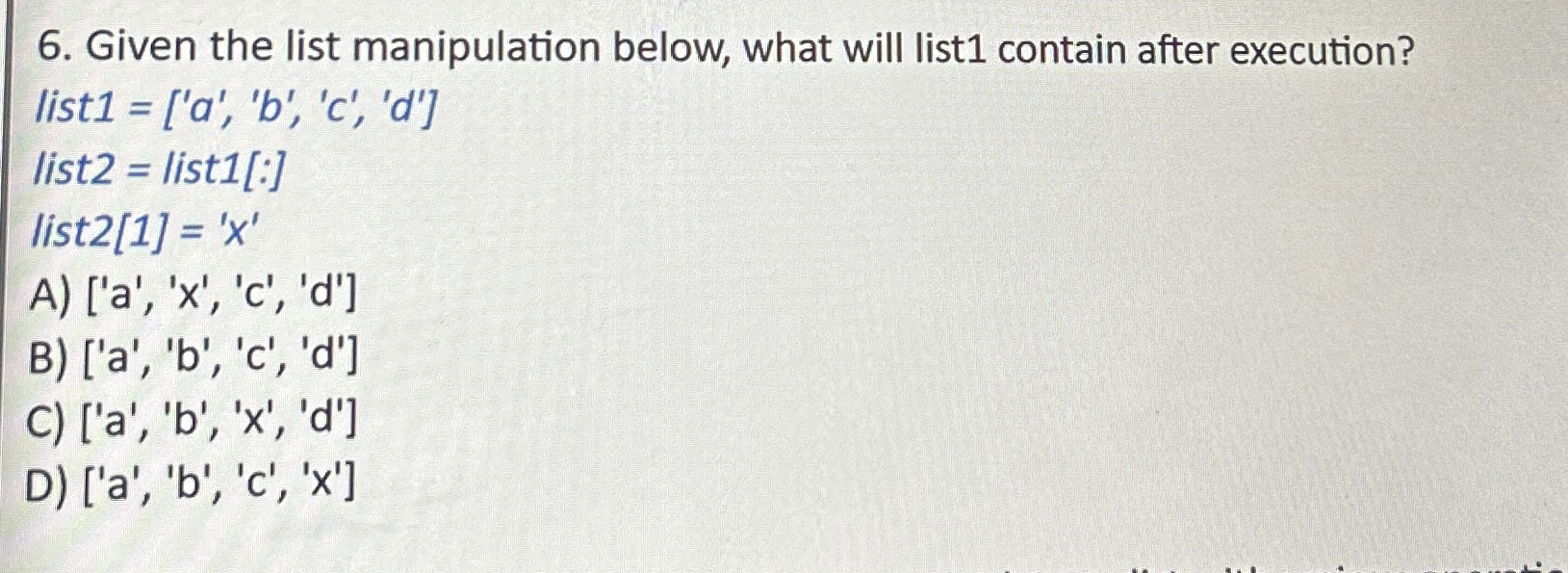 Given the list manipulation below, what will list1 | Chegg.com