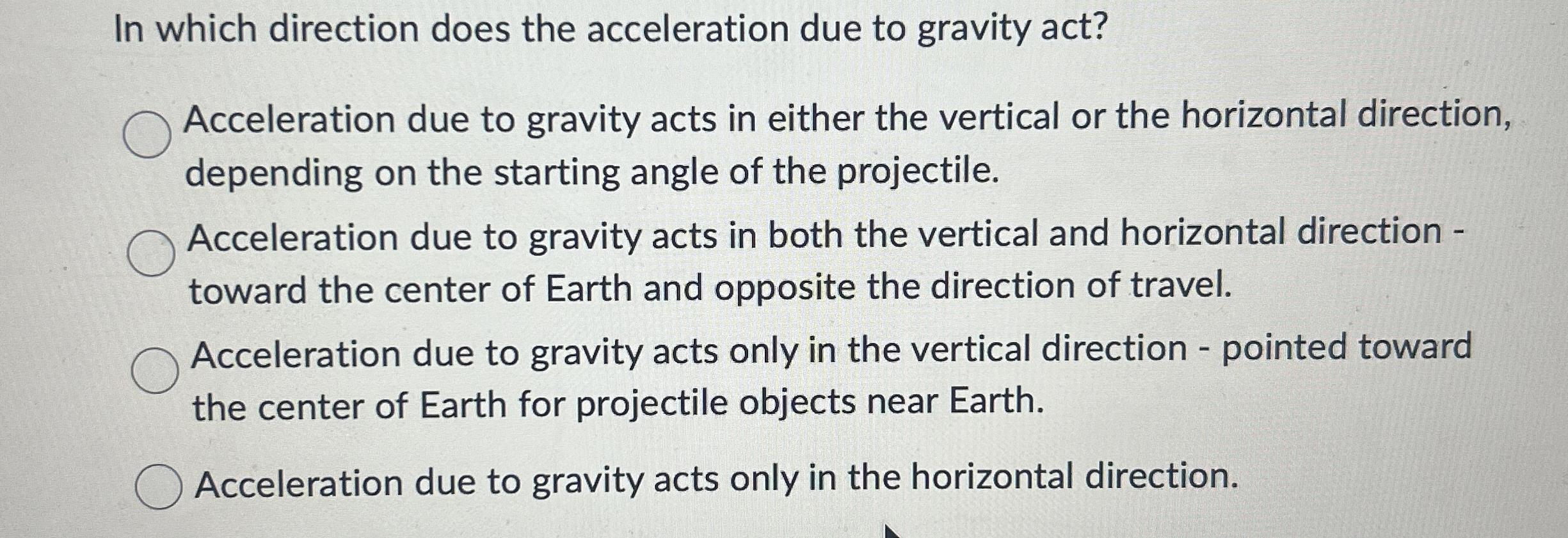 Solved In which direction does the acceleration due to | Chegg.com