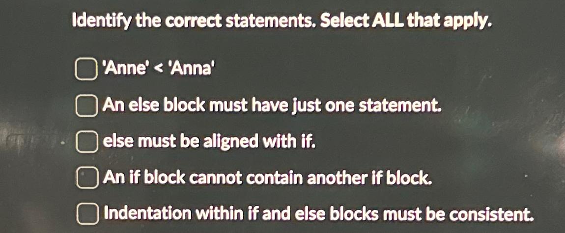 Solved Identify the correct statements. Select ALL that | Chegg.com