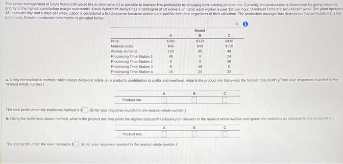 Solved bottleneck Detaled production indormation is prowided | Chegg.com