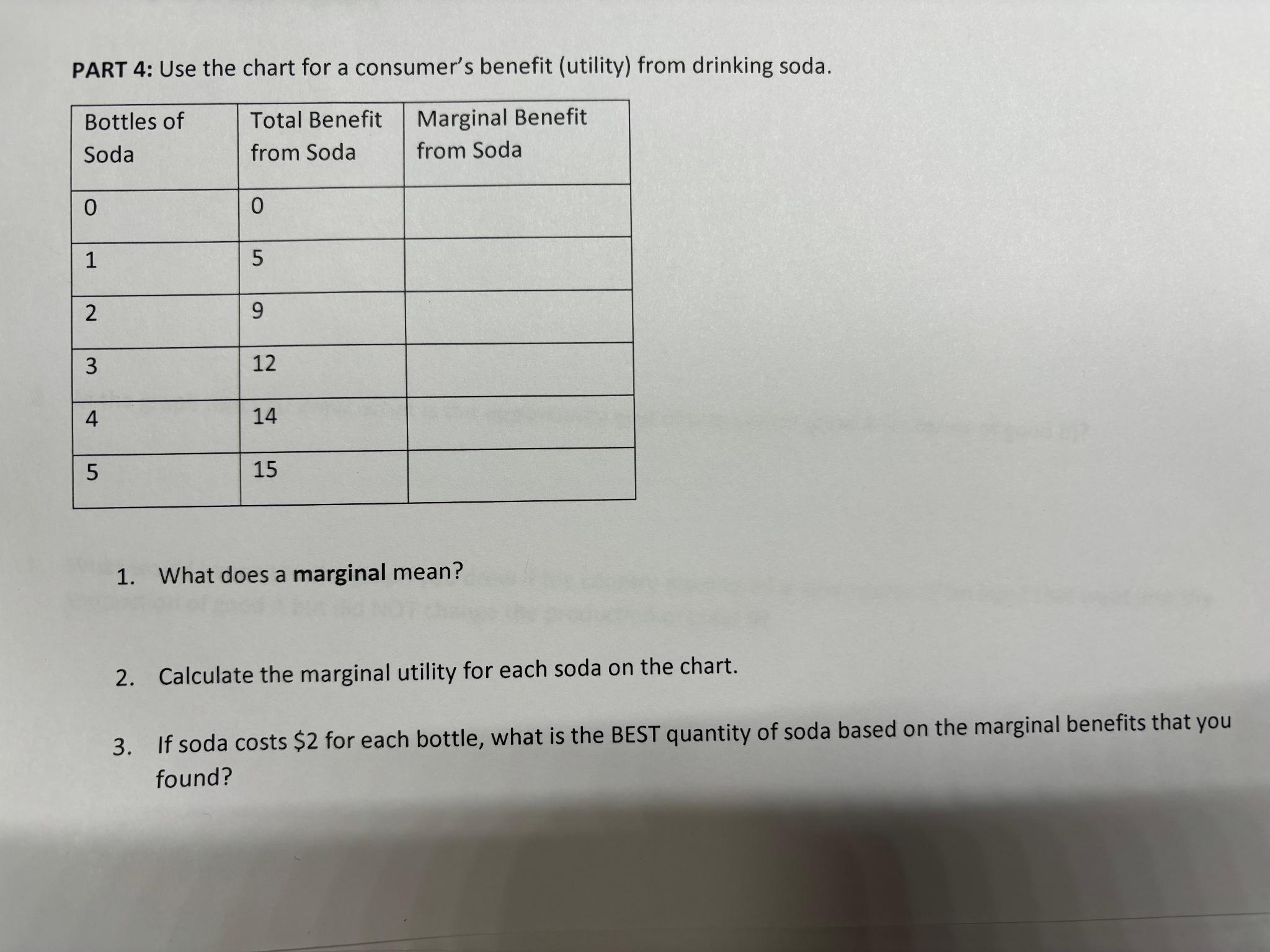 Solved PART 4: Use the chart for a consumer's benefit | Chegg.com