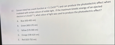 Solved Cesium metal has a work function w=3.12×10-13J ﻿and | Chegg.com