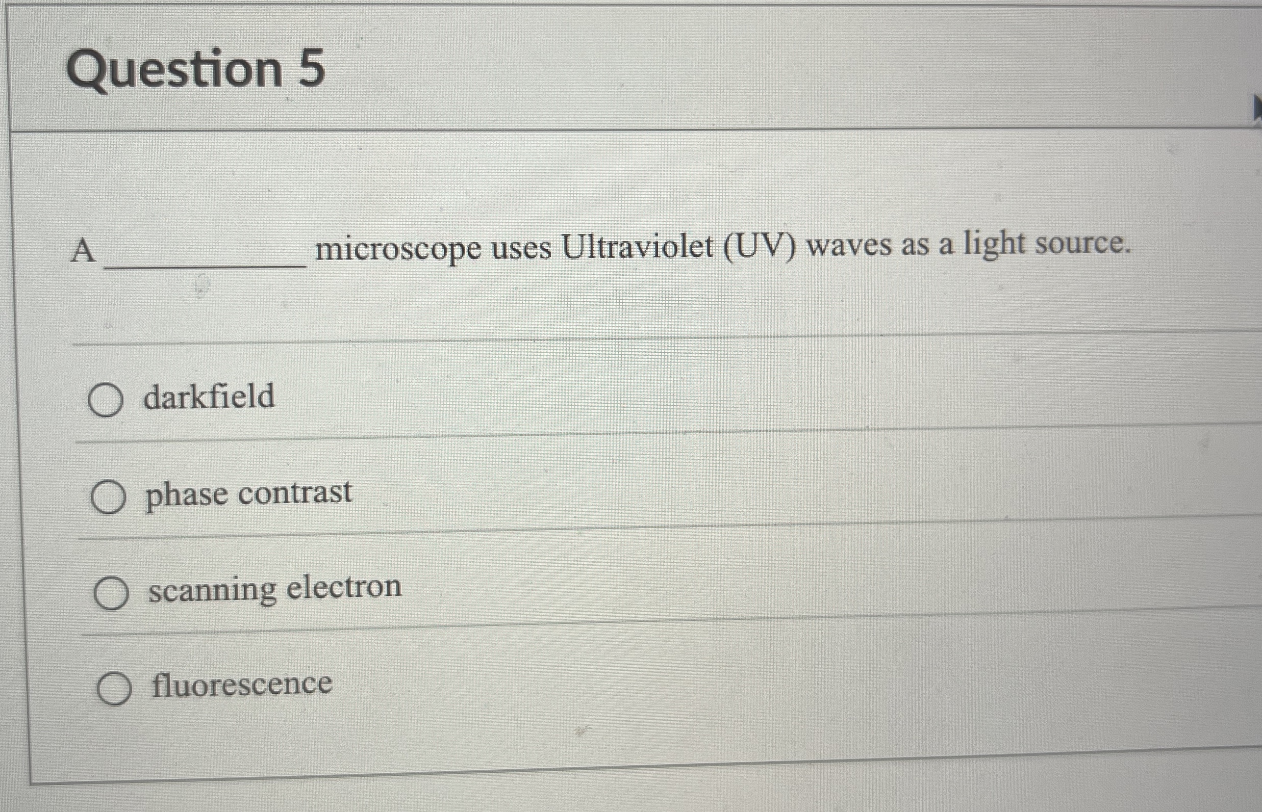 Solved Question 5Amicroscope uses Ultraviolet (UV) ﻿waves as | Chegg.com