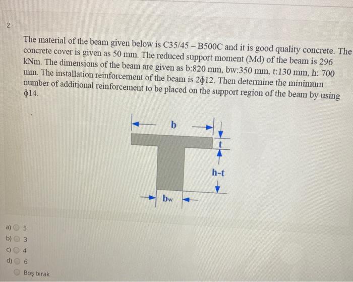 Solved 2 - The material of the beam given below is C35/45 - | Chegg.com