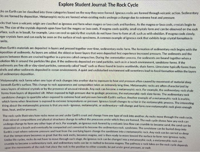 Solved List each category of rock and describe how it | Chegg.com