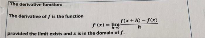 Solved The derivative function: The derivative of f is the | Chegg.com