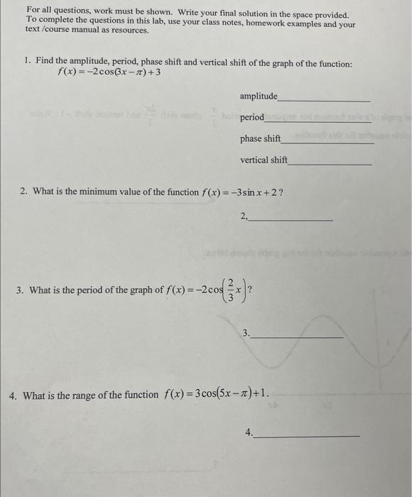 Solved For all questions, work must be shown. Write your | Chegg.com