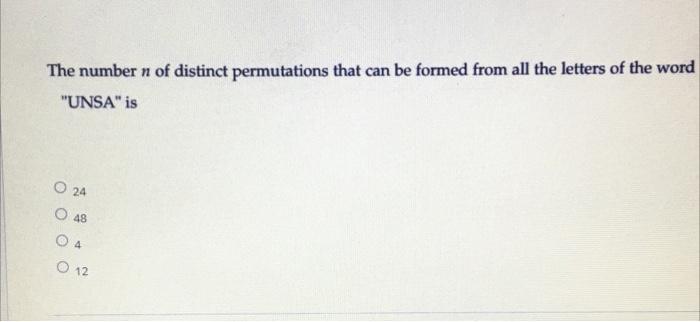 Solved The number n of distinct permutations that can be | Chegg.com