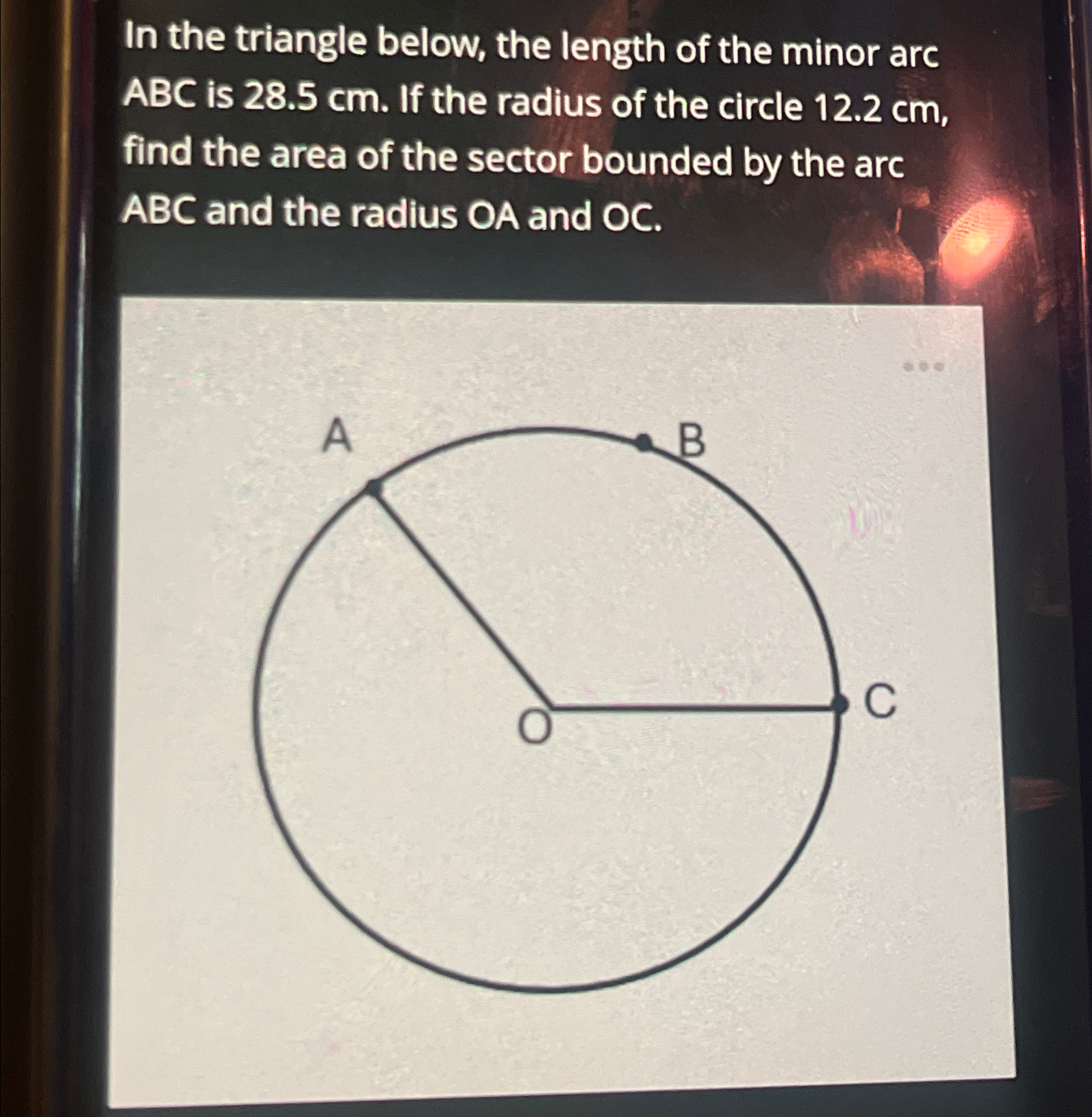 Solved In the triangle below, the length of the minor arc | Chegg.com