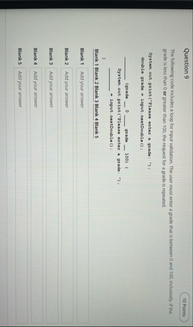 Solved Question 9The following code includes a loop for | Chegg.com