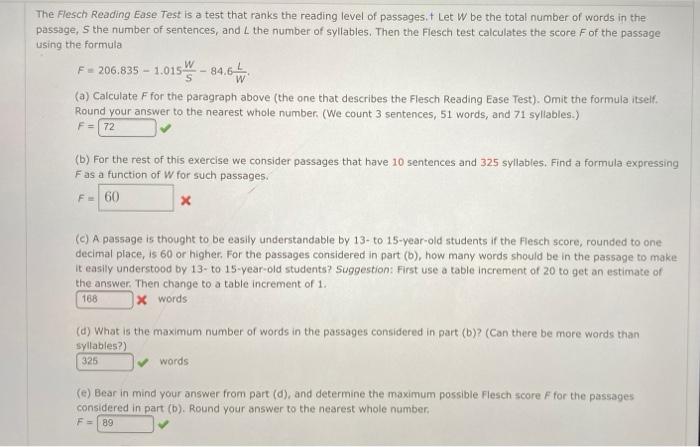 Solved The Flesch Reading Ease Test is a test that ranks the | Chegg.com